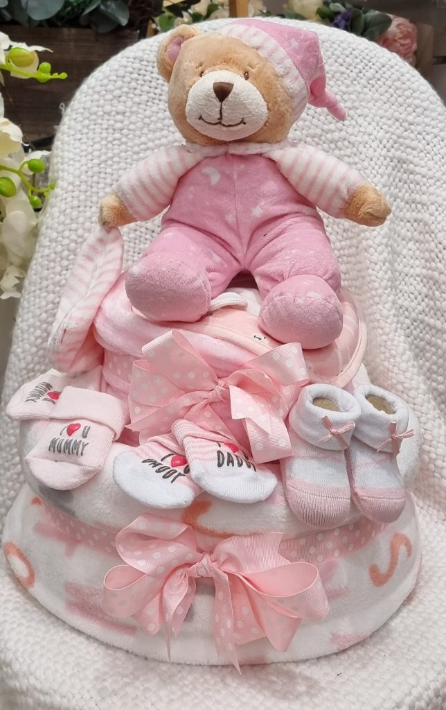 Baby Girl 2 tier Nappy Cake - Baldivis Enchanted Florist